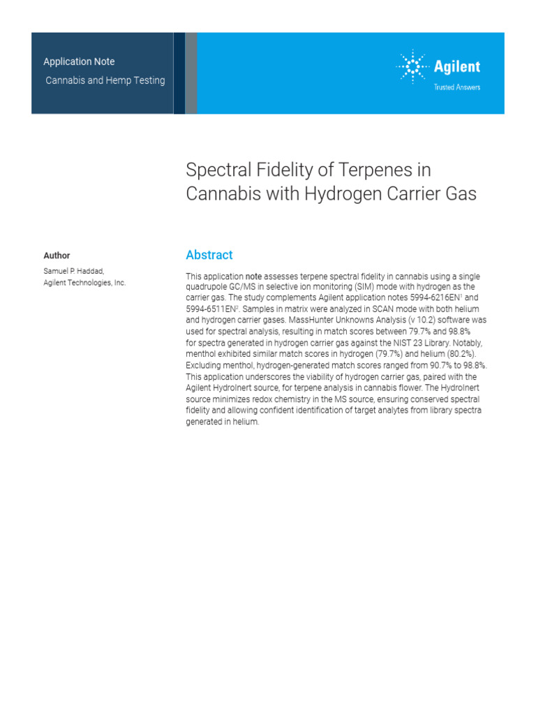 An Cannabis Terpenes Hydroinert Gc Ms 5994 7040en Agilent Pdf Gas