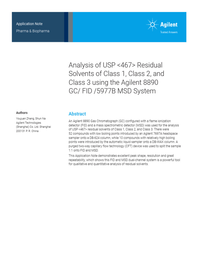 Application-Usp467-Residual Solvents-Class1-2-3-5994-1488en-Agilent ...