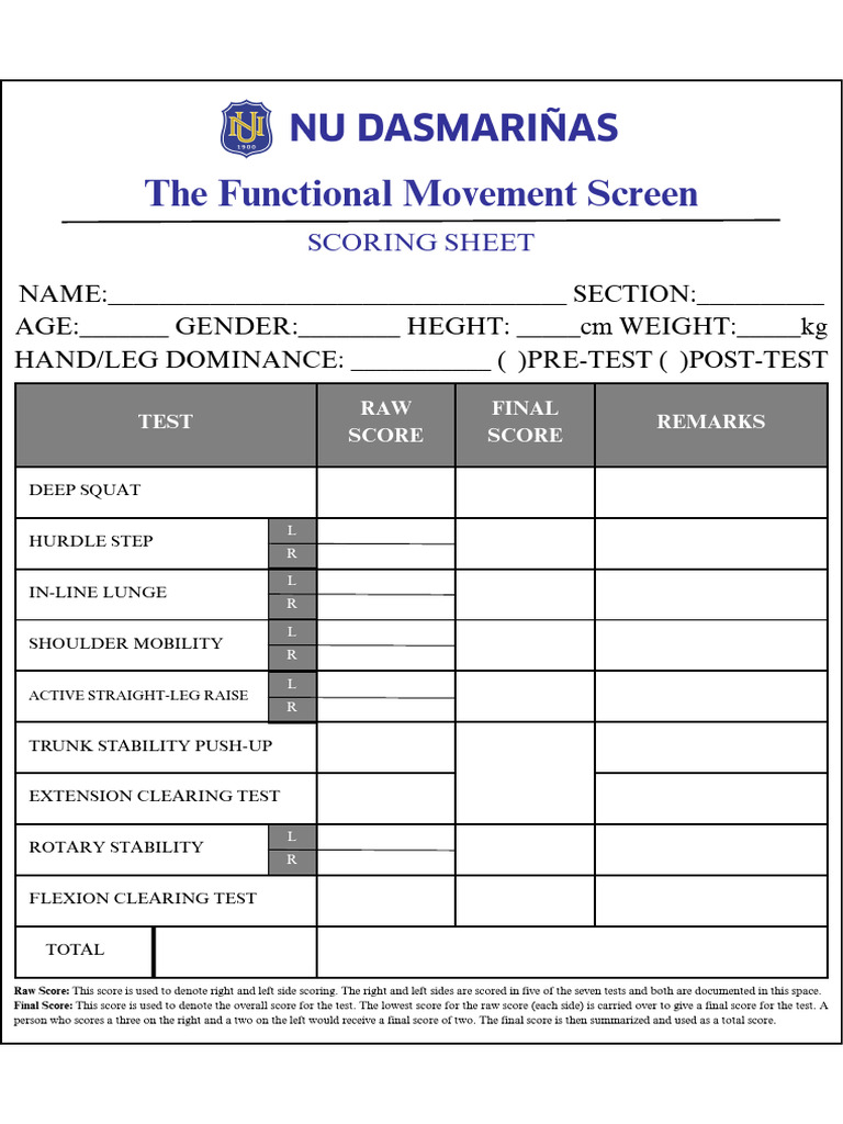 FMS Scoring Sheet | PDF