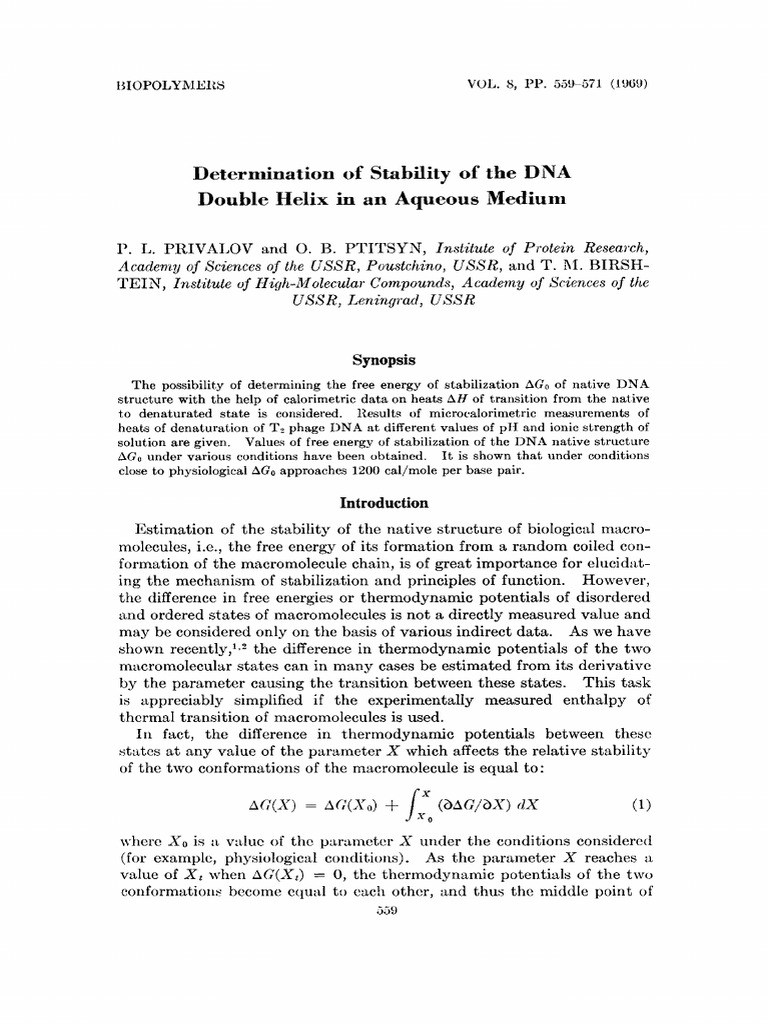Stability of DNA Double Helix in Water | PDF | Ph | Molecules