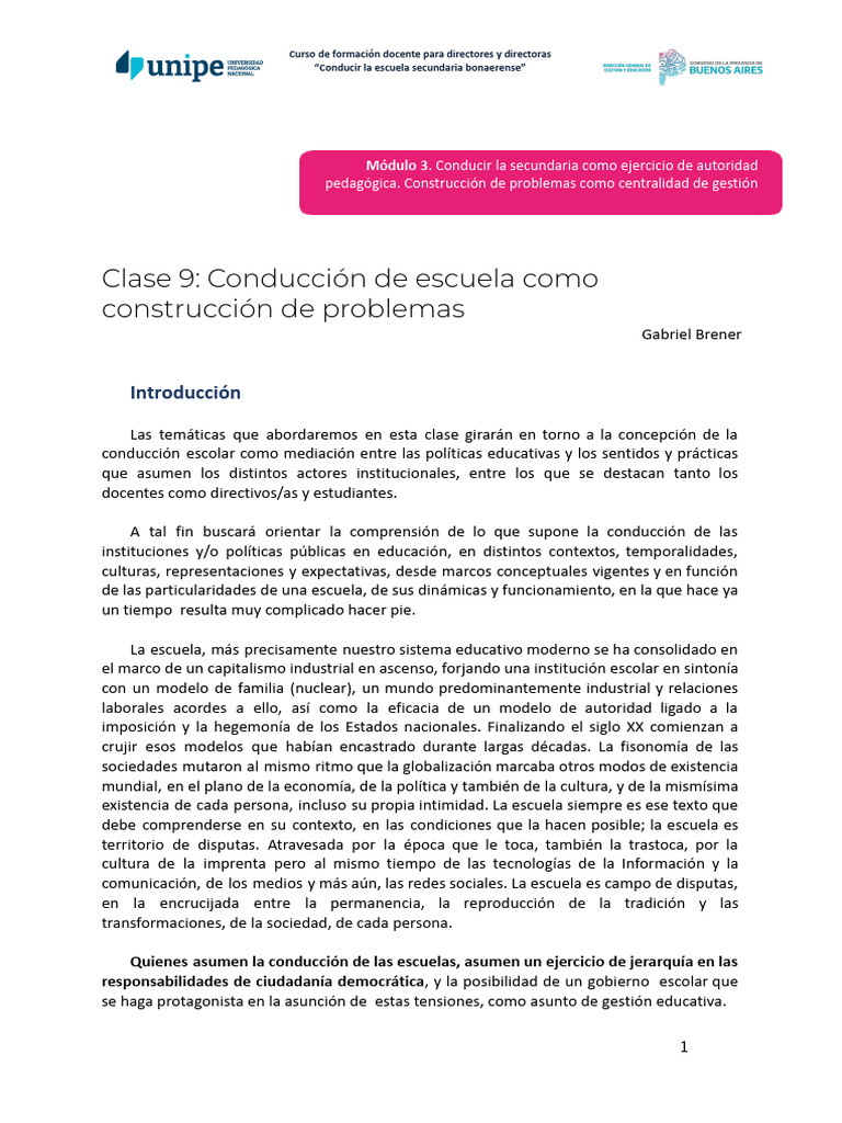 Módulo 3. Clase 9 - Brener | PDF | Enseñando | Escuelas