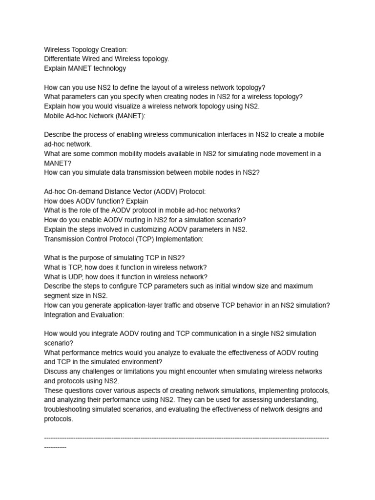 WSN Lab Questions | PDF | Wireless Ad Hoc Network | Computer Network