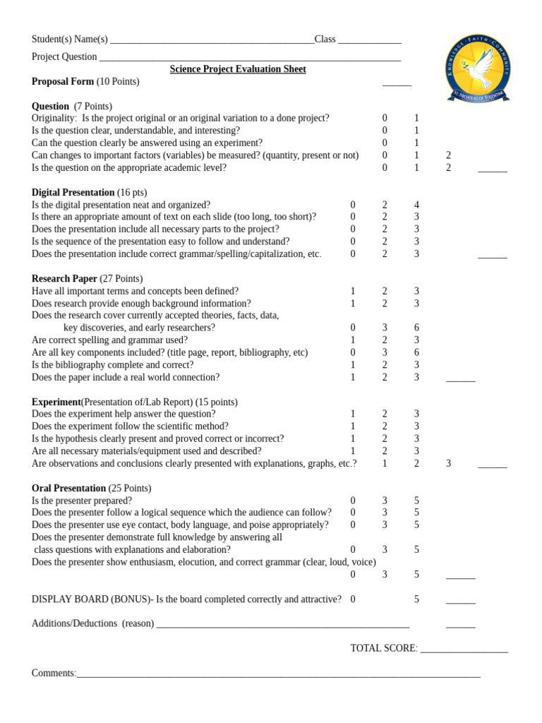 Science Fair Project Rubric - Google Docs | PDF
