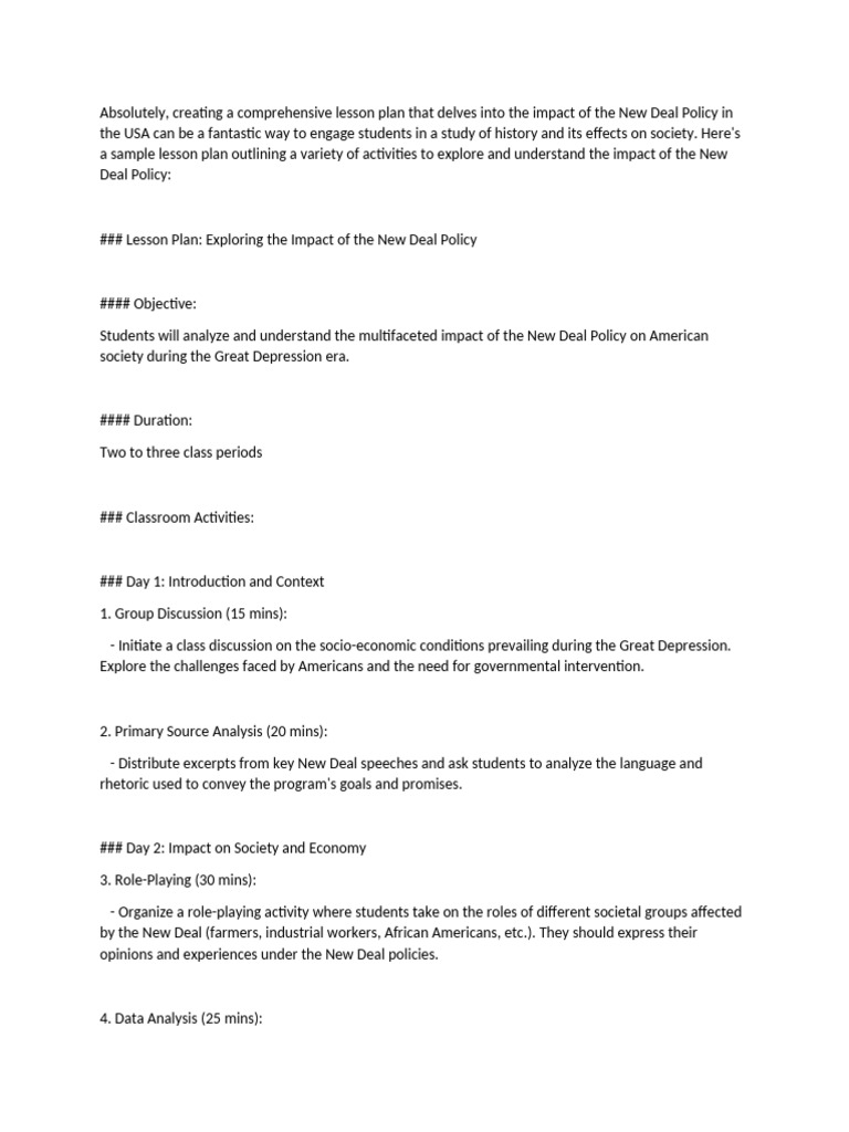 Impact of The New Deal Policy | PDF | New Deal | Lesson Plan
