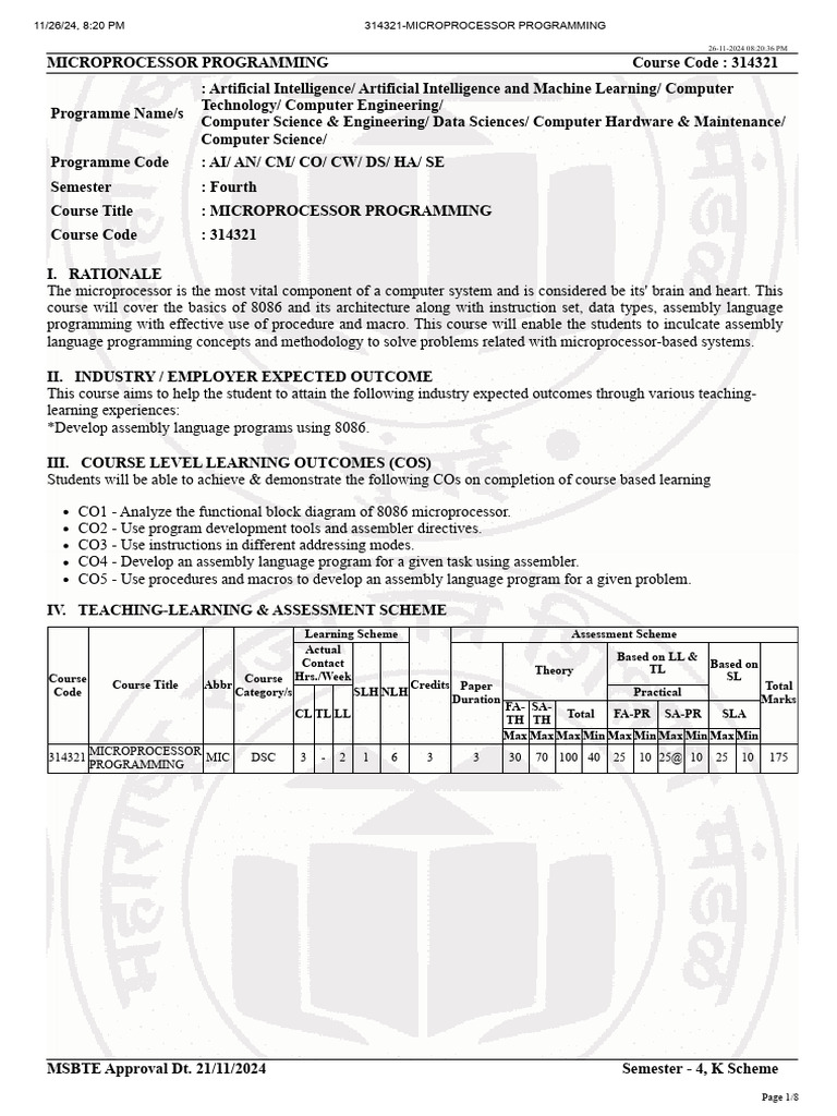 314321-MICROPROCESSOR PROGRAMMING | PDF | Assembly Language | Computer Programming