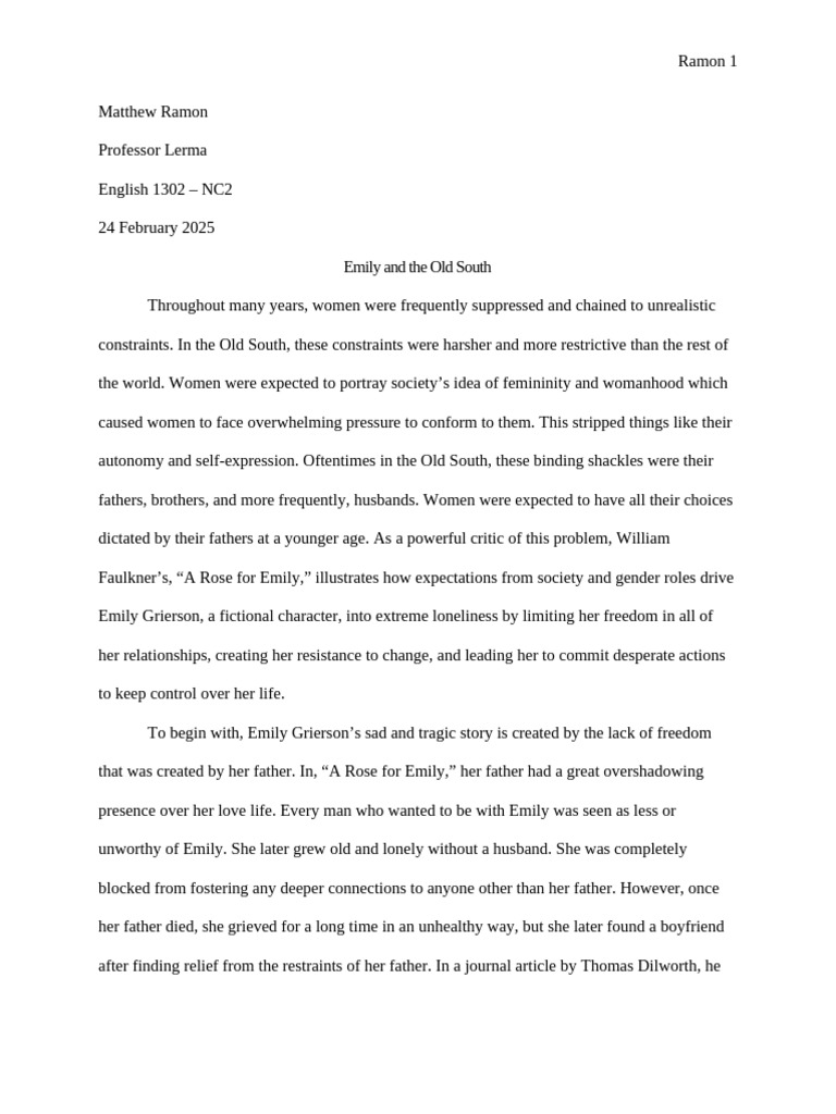 A Rose For Emily Essay | PDF