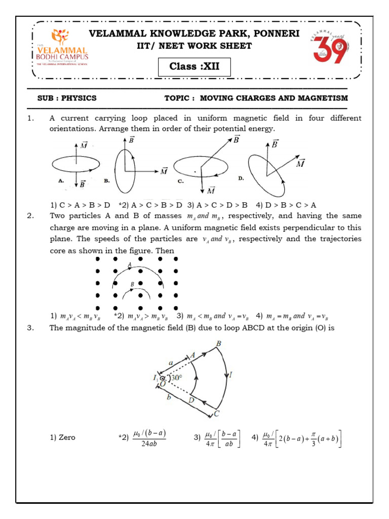 18. MOVING CHARGES AND MAGNETISM-WS | PDF | Magnetic Field ...