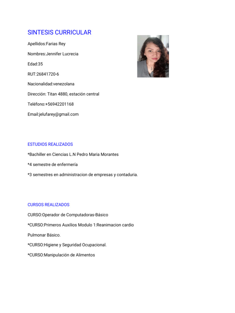 Currículum de Jennifer Farias Rey | PDF