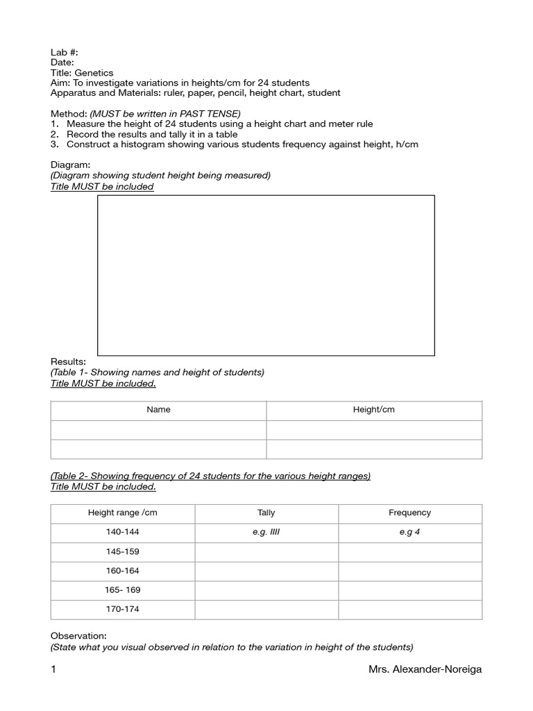 Variation Lab - To Investigate Variations in Heights. | PDF
