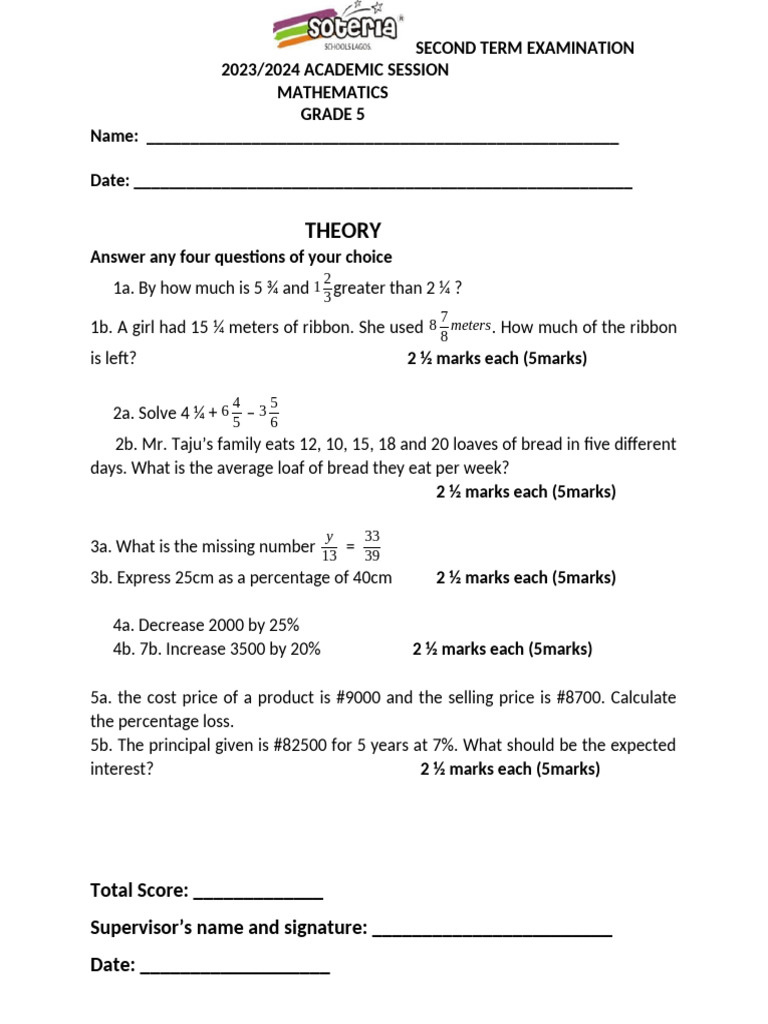 Eq G5 Mathematics T2 2324 | PDF