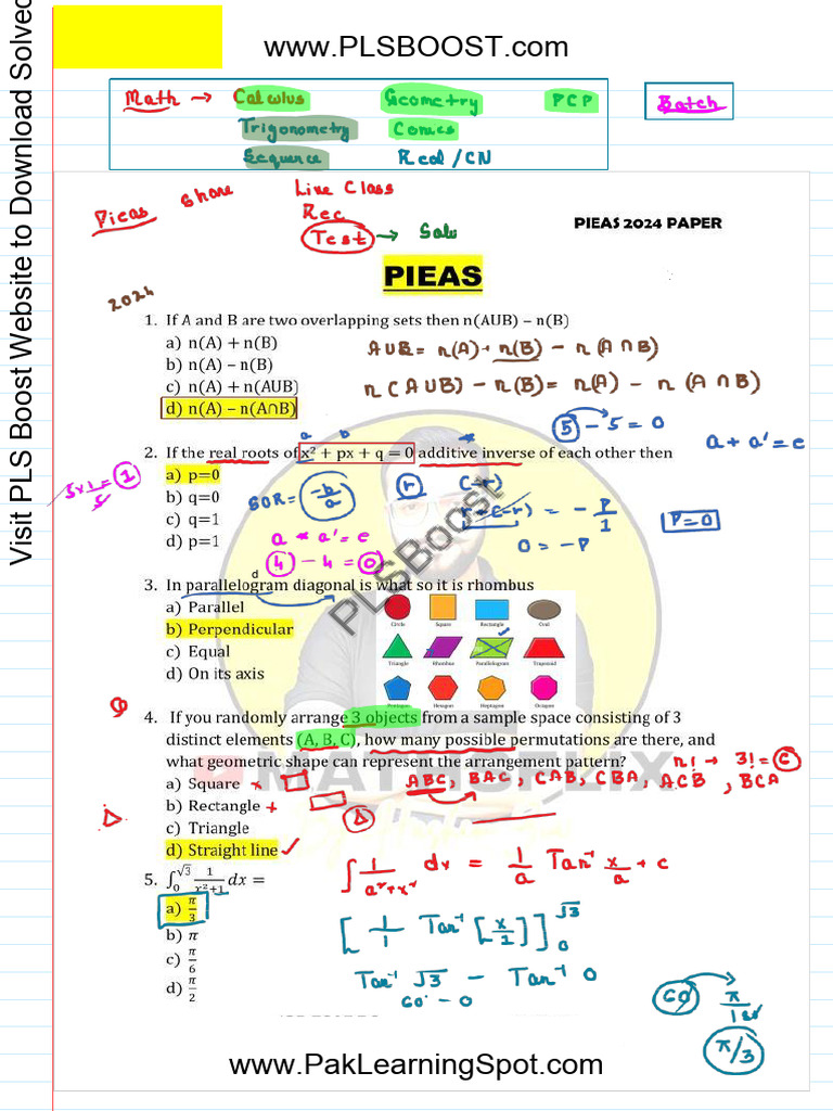 PIEAS Entry Test Past Papers 2024 PLS | PDF