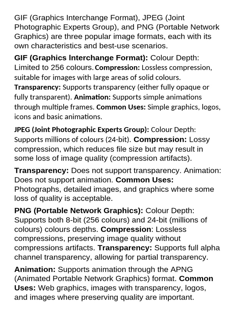 Comparing GIF, JPEG, and PNG Formats | PDF