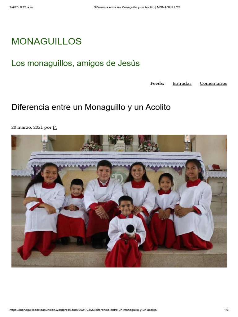 Diferencias entre Monaguillo y Acólito | PDF | Sacerdote | Liturgia ...