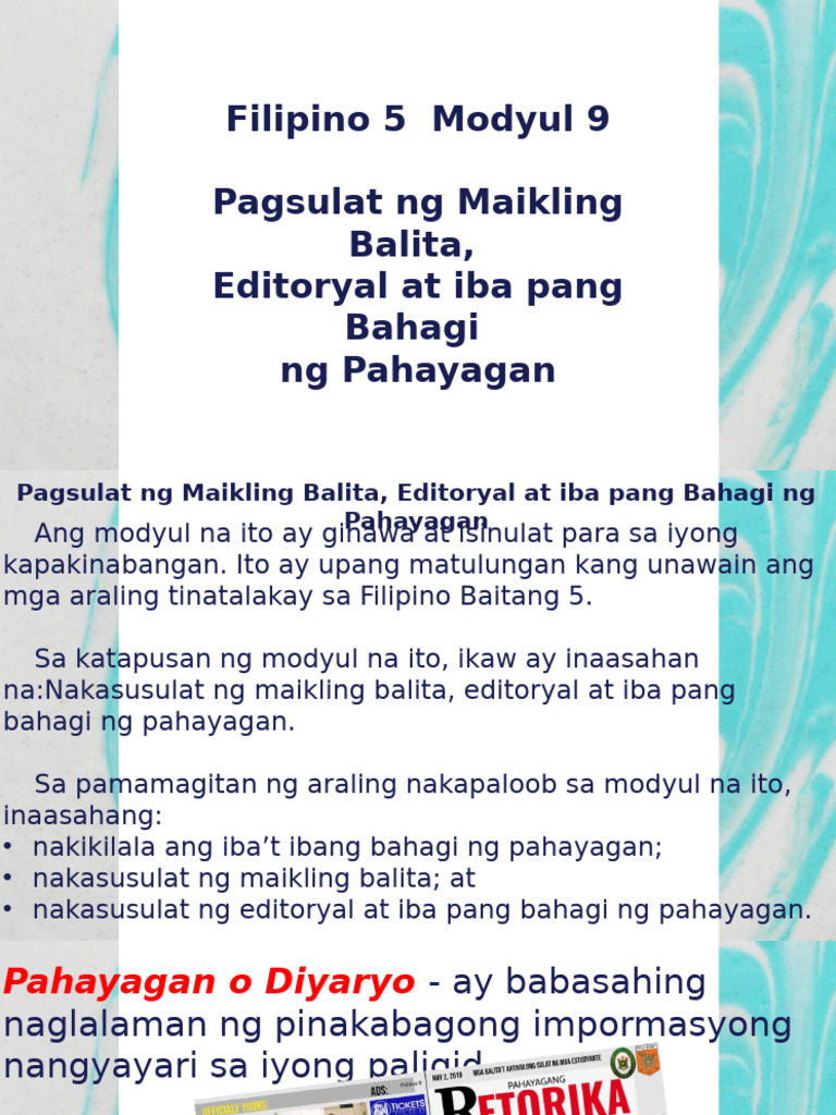 Filipino 5 Quarter 4 Module 9 | PDF