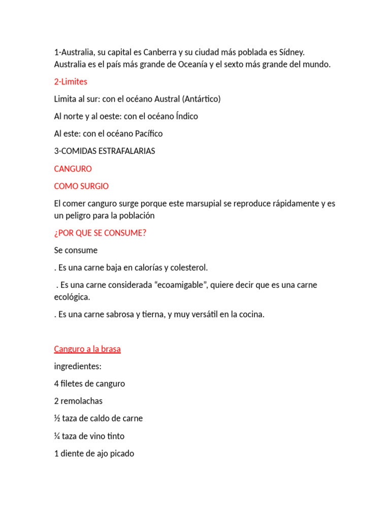 Comidas Exóticas de Australia: Canguro, Cocodrilo y Emú | PDF | Carne ...