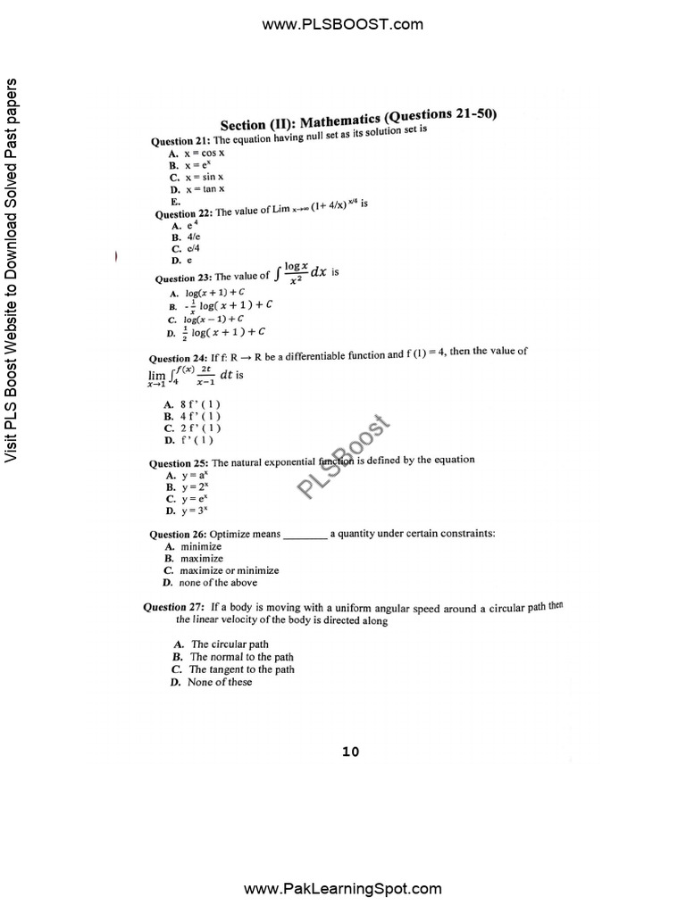 PIEAS Entry Test Past Papers 2022 PLS | PDF