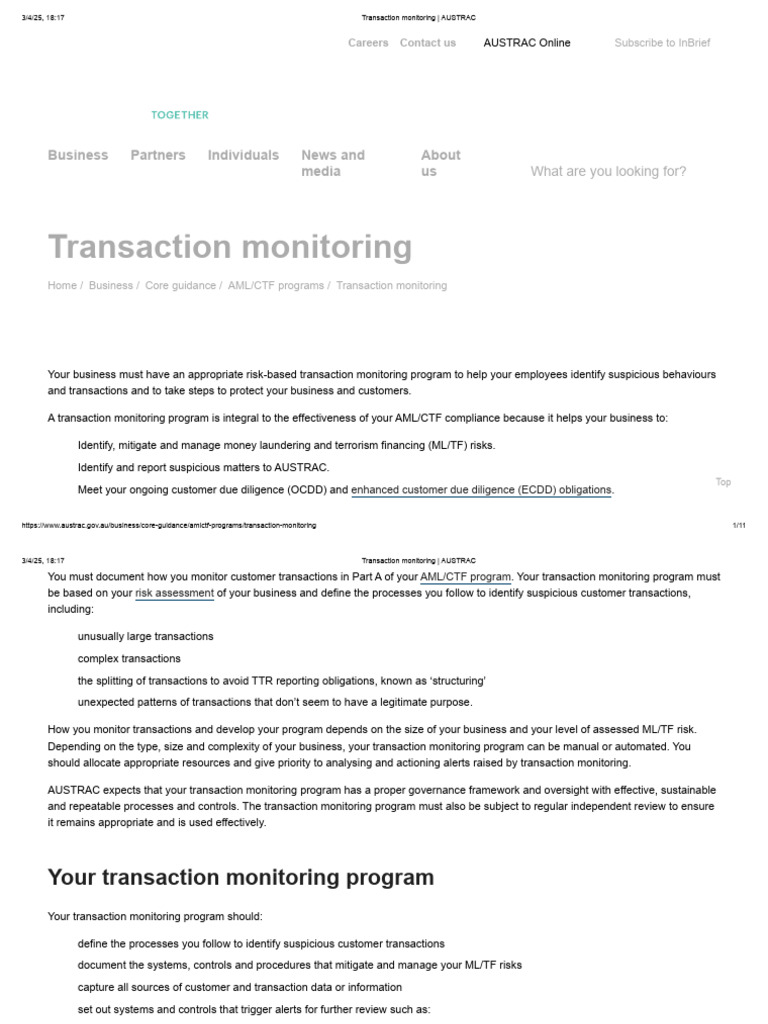 Transaction Monitoring - AUSTRAC | PDF | Business