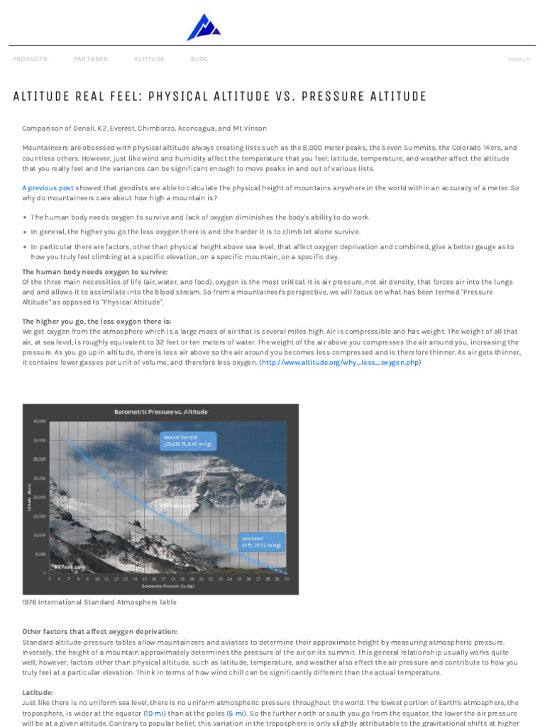 Altitude Comparison: Everest, K2, Denali | PDF | Atmosphere Of Earth ...