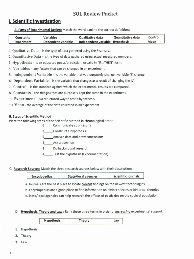 SOL Review Packet With Answers | PDF