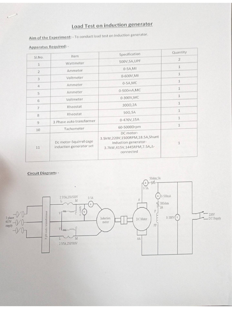 (Exp-1) Load Test On Induction Generator | PDF