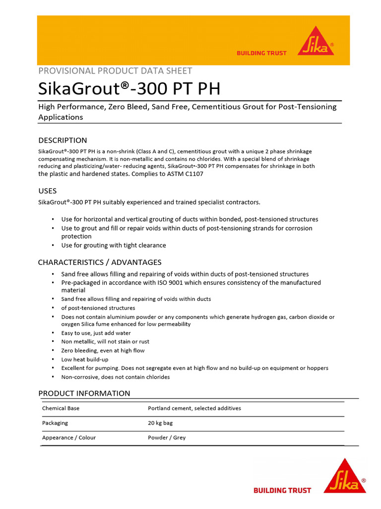 SikaGrout-300 PT PH Product Data Sheet | PDF | Cement | Chemical Substances