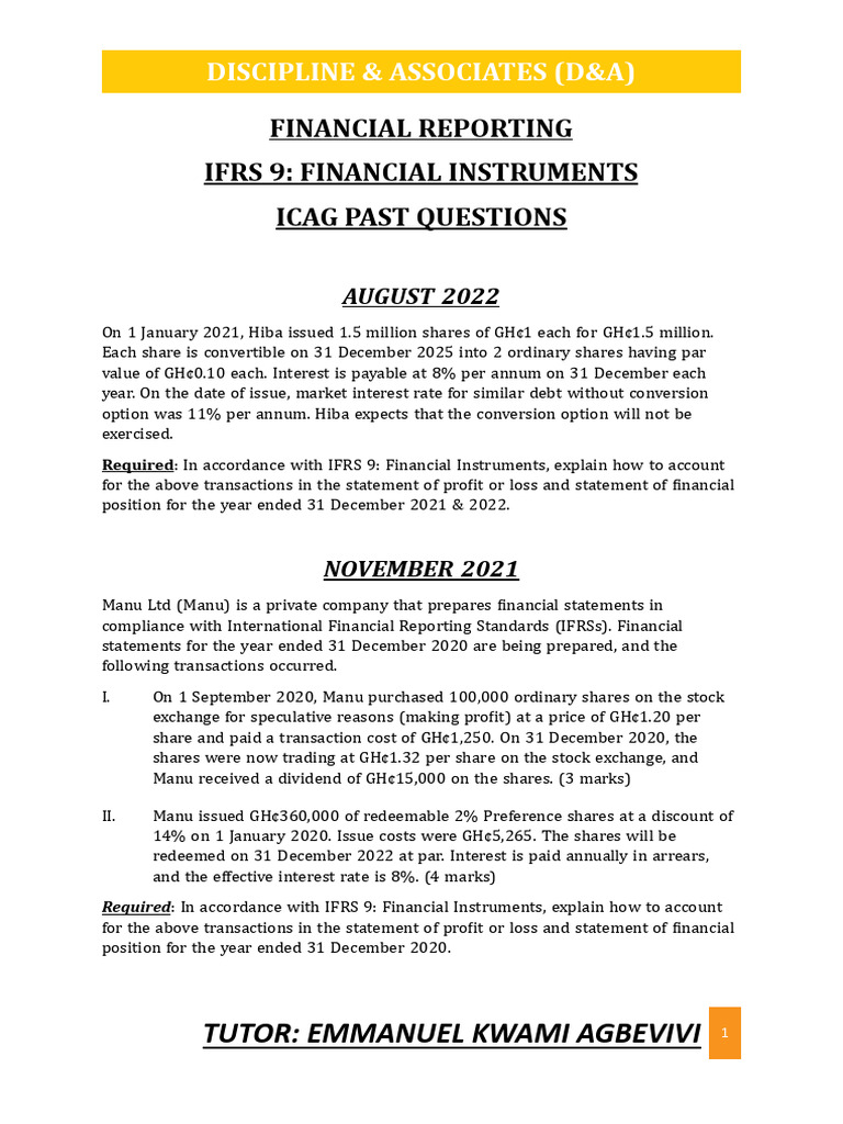 D&a - AFRIYIE INITIATE IFRS 9 Financial Instruments (Practice Questions ...