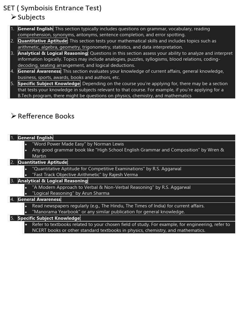 Symbiosis Entrance Test Syllabus Guide | PDF