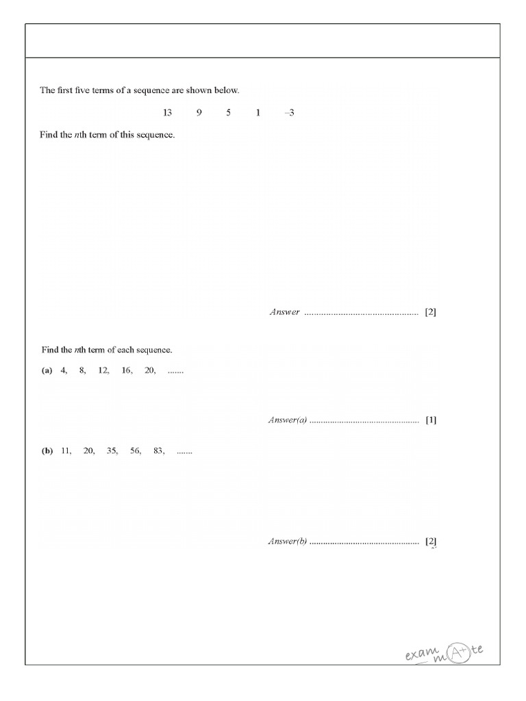 Sequences 2019 Maths 0580 p2 | PDF