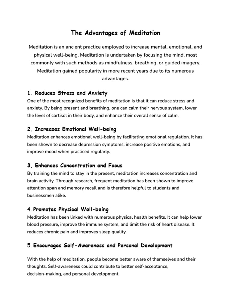 The Advantages of Meditation | PDF