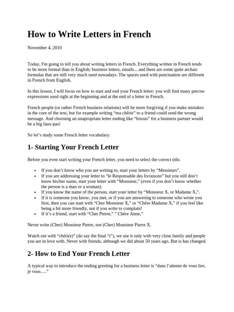 How To Write Letters in French | PDF | Writing | Human Communication