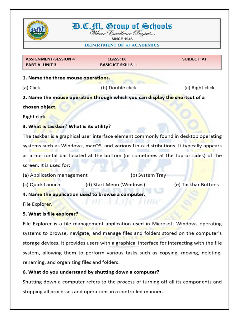 Class 9 ICT Skills: Key Concepts | PDF