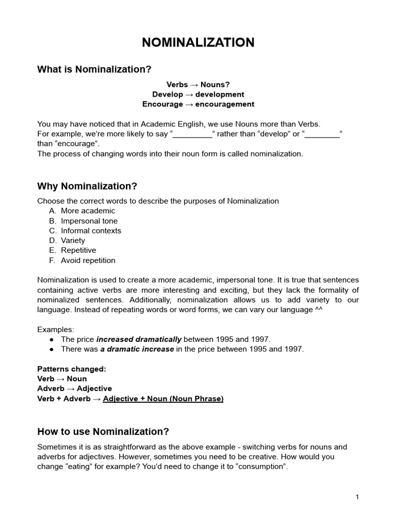 Understanding Nominalization in Academic Writing | PDF | Noun | Adjective
