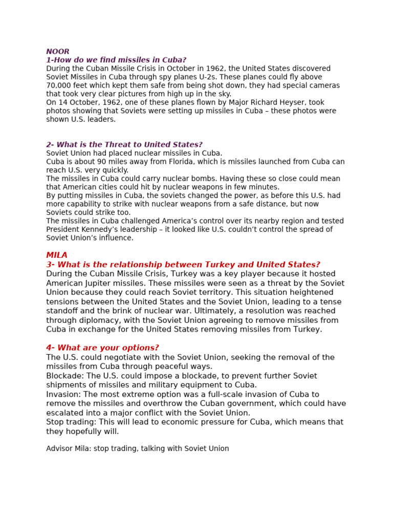 Cuban Missile Crisis: U.S. Response Options | PDF | Cuban Missile ...