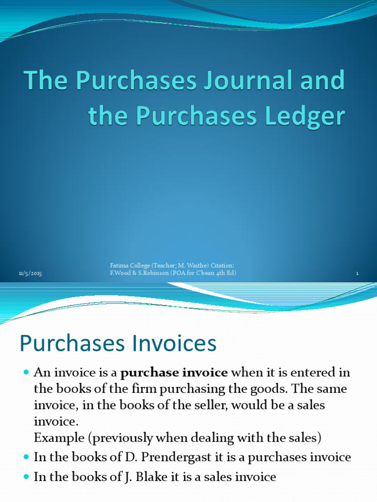 The Purchases Journal and The Purchases Legder | PDF | Debits And ...