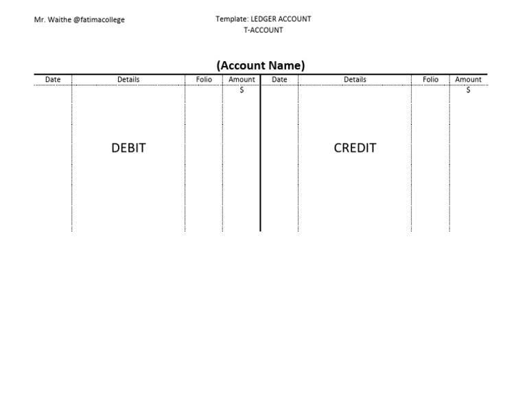 LEDGER ACCOUNT T-ACCOUNT TEMPLATE | PDF