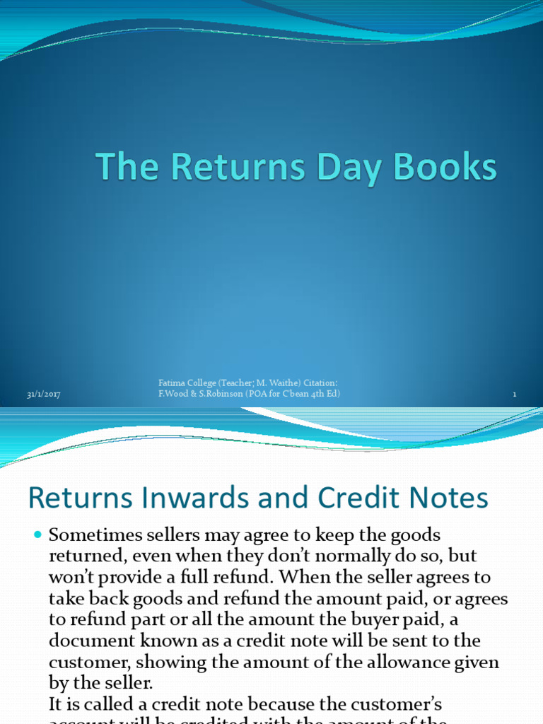 The Returns Day Book (Inwards and Outwards) | PDF | Debits And Credits ...