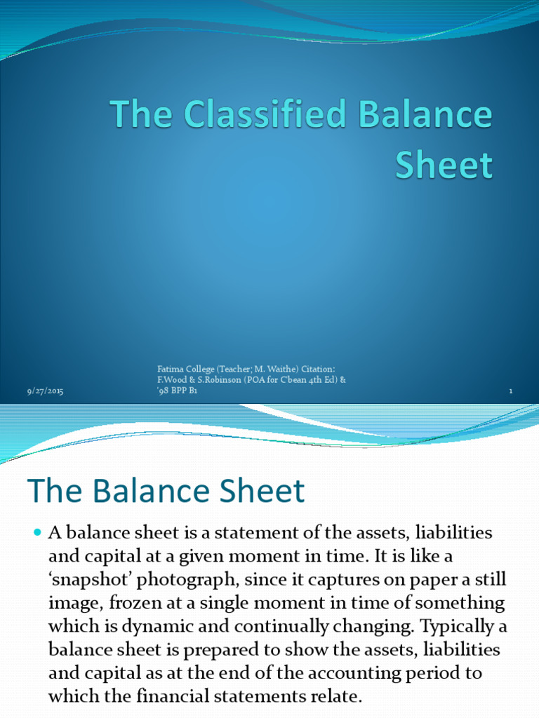 The Classified Balance Sheet (Notes, Template & Exercises) | PDF ...