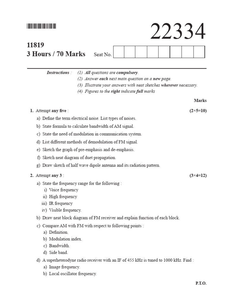 22334 Question Paper Winter 2018 | PDF | Frequency Modulation | Antenna ...