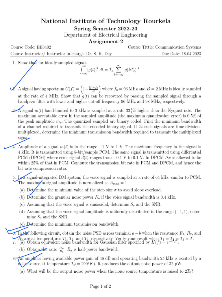 EE3402 Communication Systems Assignment | PDF | Sampling (Signal Processing) | Bandwidth (Signal ...