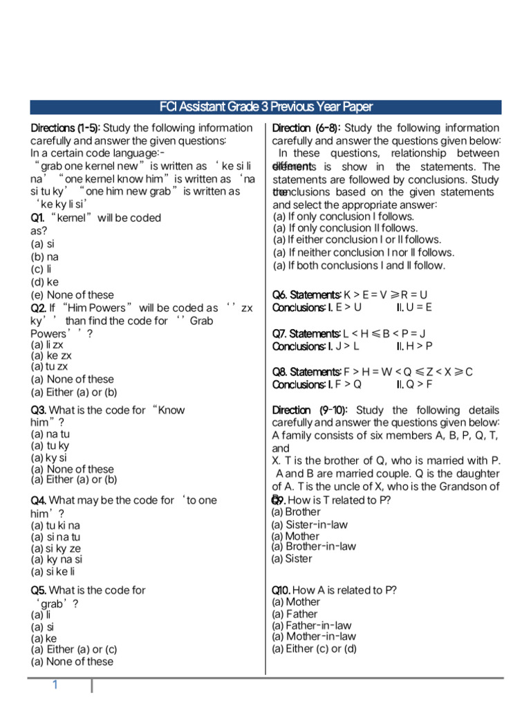 Formatted FCI Assistant Grade 3 Previous Year Paper | PDF | Hindu ...