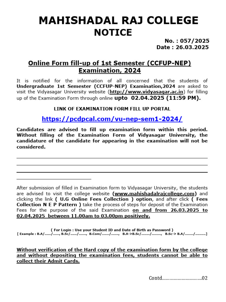 Notification-Regarding-U.G-1st-Semester-CCFUP-NEP-Examination-Form-Fill ...