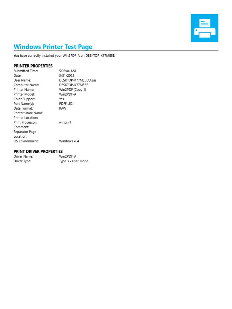 Windows Printer Test Page | PDF