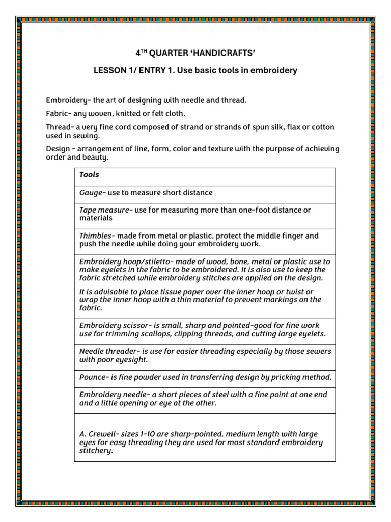 Lesson 1 Entry1 Handicrafts - 4TH Quarter - 250318 - 101705 | PDF ...