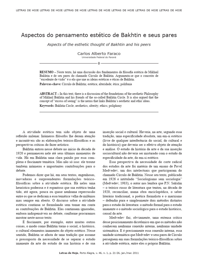Aspectos Do Pensamento Estetico de Bakht | PDF | Estética | Moralidade