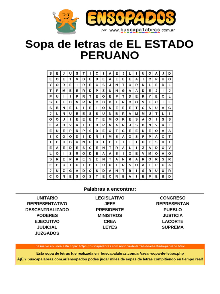Sopa de letras: Poderes del Estado Peruano | PDF | Gobierno | Ley Pública