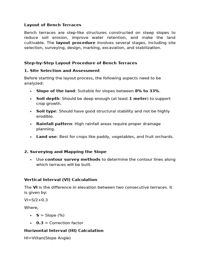 Layout of Bench and Broad Base Terrace | PDF | Drainage | Erosion