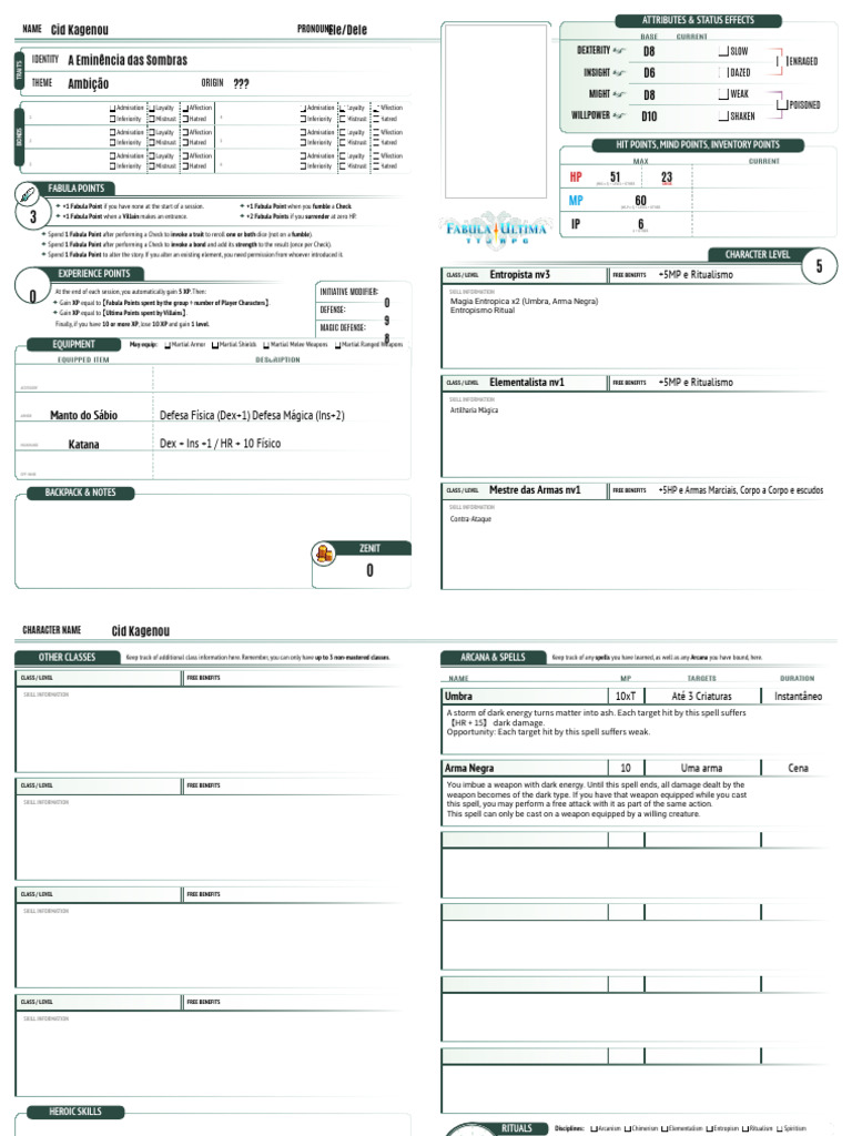 Fabula Ultima Character Sheet Copy | PDF | Entertainment | Storytelling