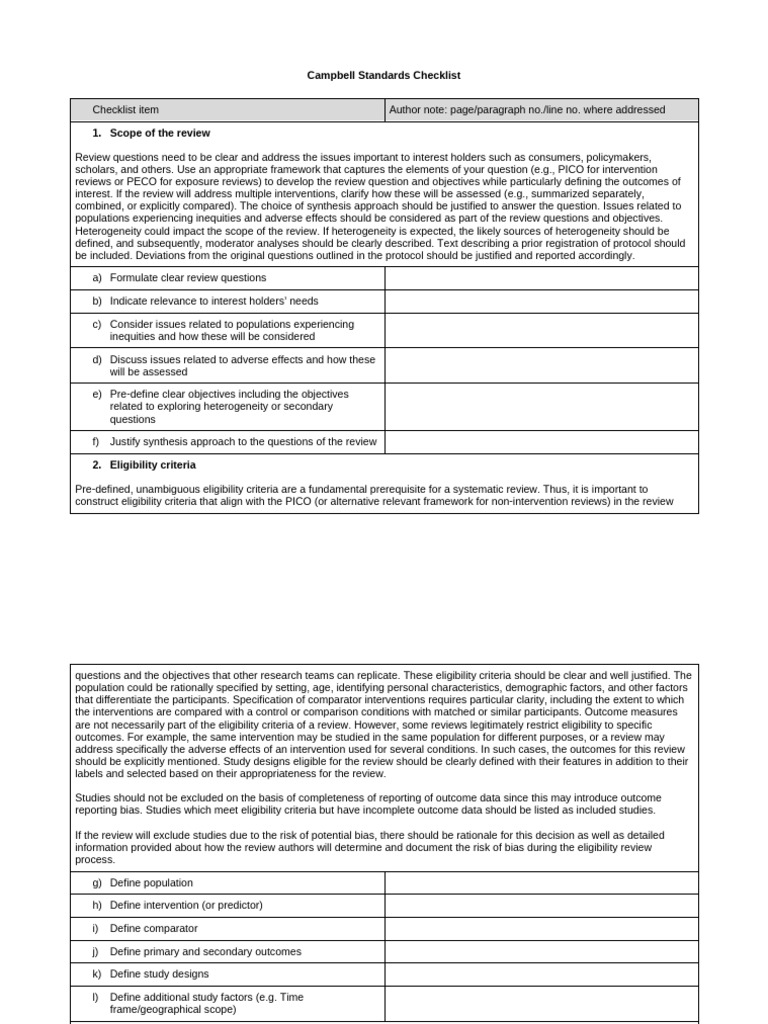 Campbell Standards Checklist for Reviews | PDF | Effect Size ...