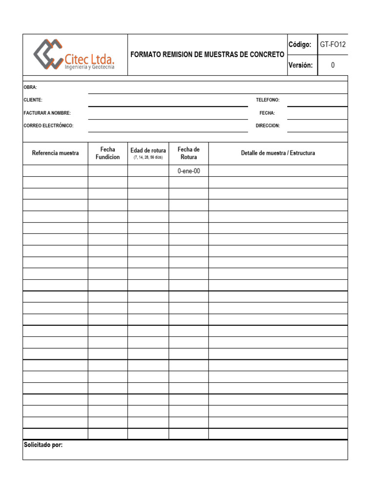 Gt-Fo12 Formato Remision de Muestras de Concreto | PDF