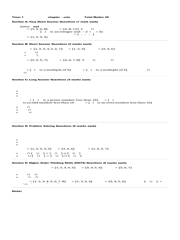 Class 11 Sets Question Paper | PDF